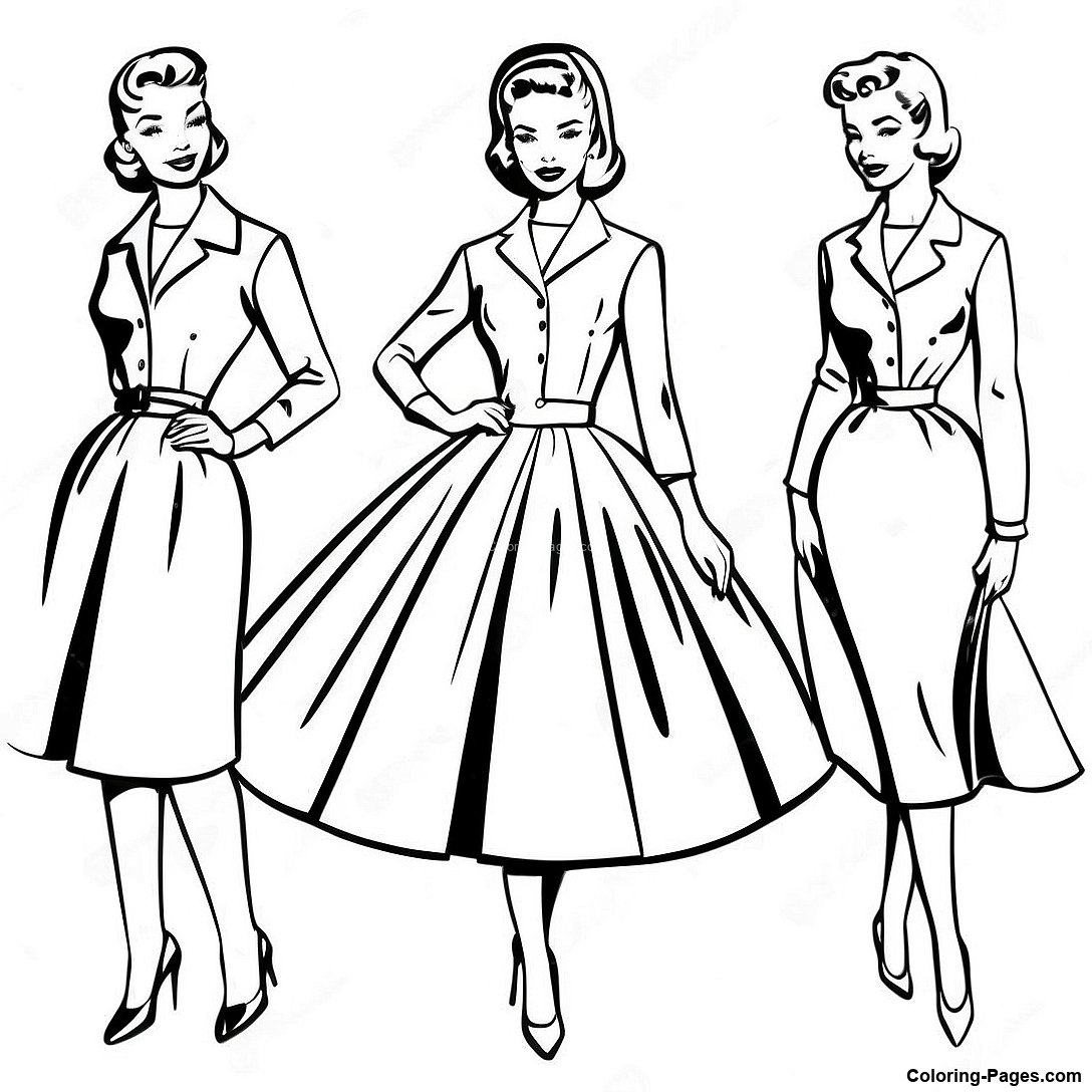 1950s Retro Fashion Coloring Page | Coloring-Pages.com