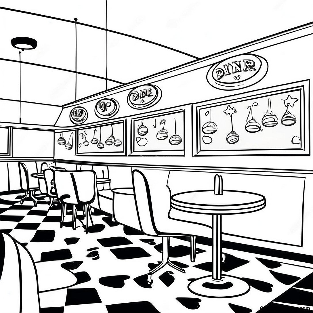 1950s Vintage Diner Coloring Page | Coloring-Pages.com