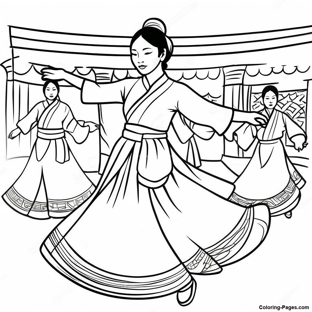 Aapi Cultural Dance Performance Coloring Page | Coloring-Pages.com