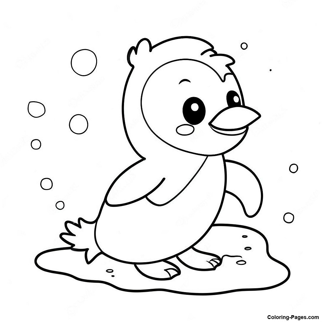 Adorable Penguin Sliding On Ice Coloring Page | Coloring-Pages.com