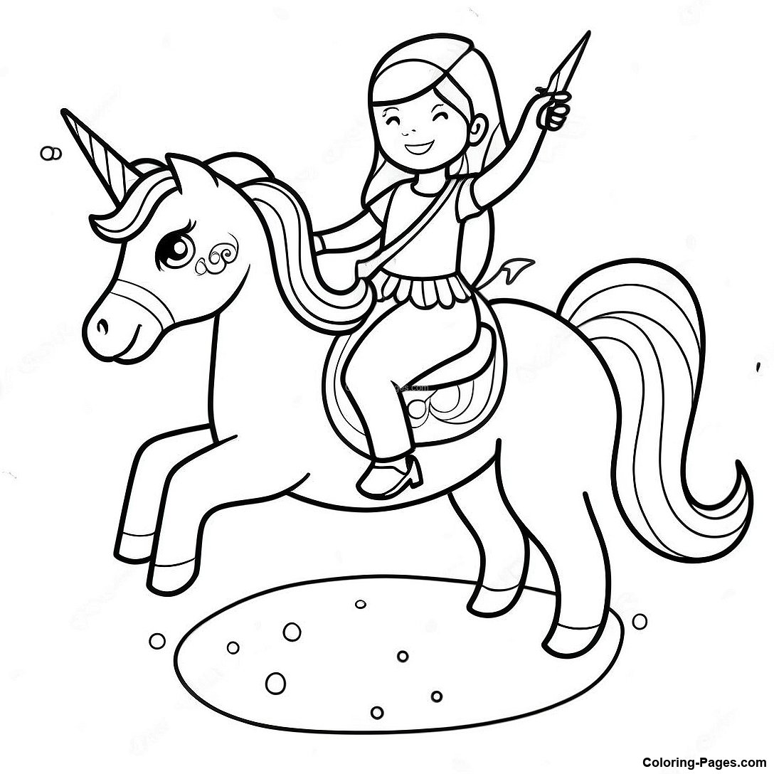 Adventurous Fantasy Girl Riding A Unicorn Coloring Page | Coloring ...