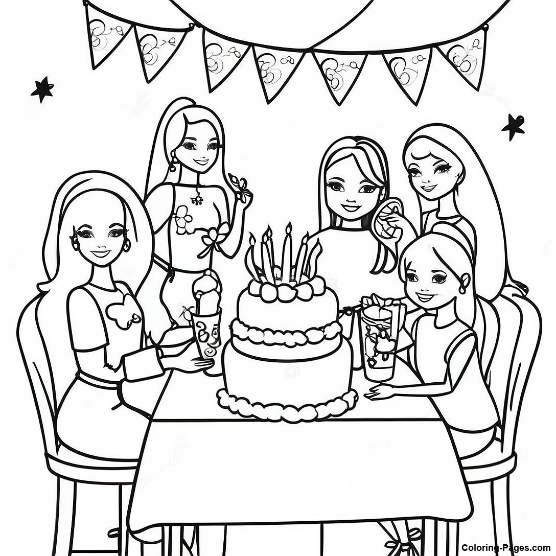 Barbie And Friends Birthday Party Coloring Page | Coloring-Pages.com