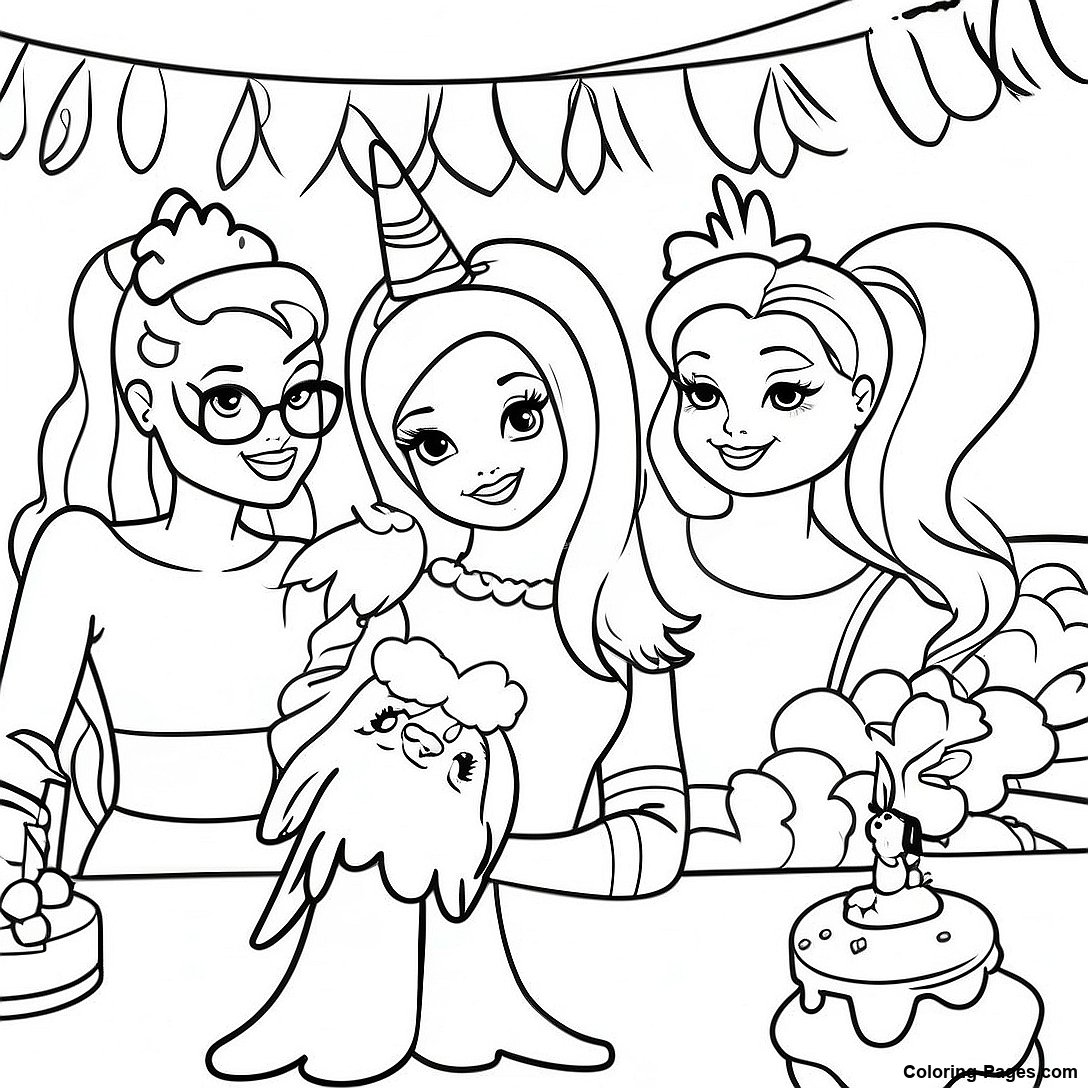 Barbie And Friends Birthday Party Coloring Page | Coloring-Pages.com