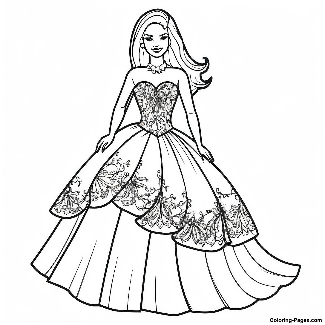 Barbie Doll In A Sparkling Dress Coloring Page | Coloring-Pages.com