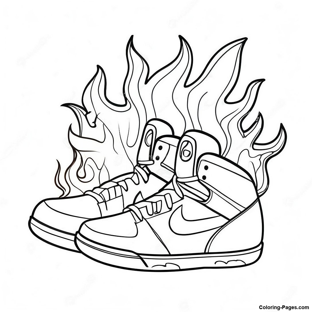 Basketball Shoes With Flames Coloring Page | Coloring-Pages.com