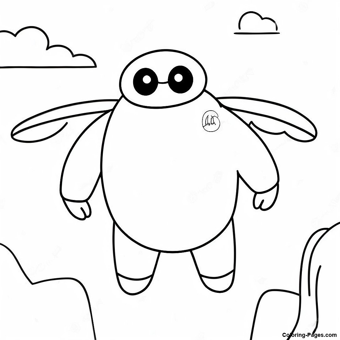Baymax Flying In The Sky Coloring Page | Coloring-Pages.com