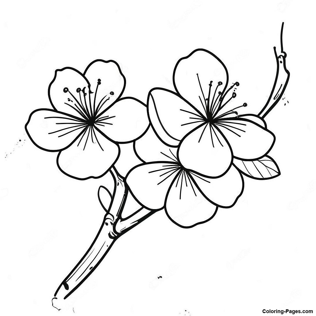 Beautiful Cherry Blossom Branch Coloring Page | Coloring-Pages.com