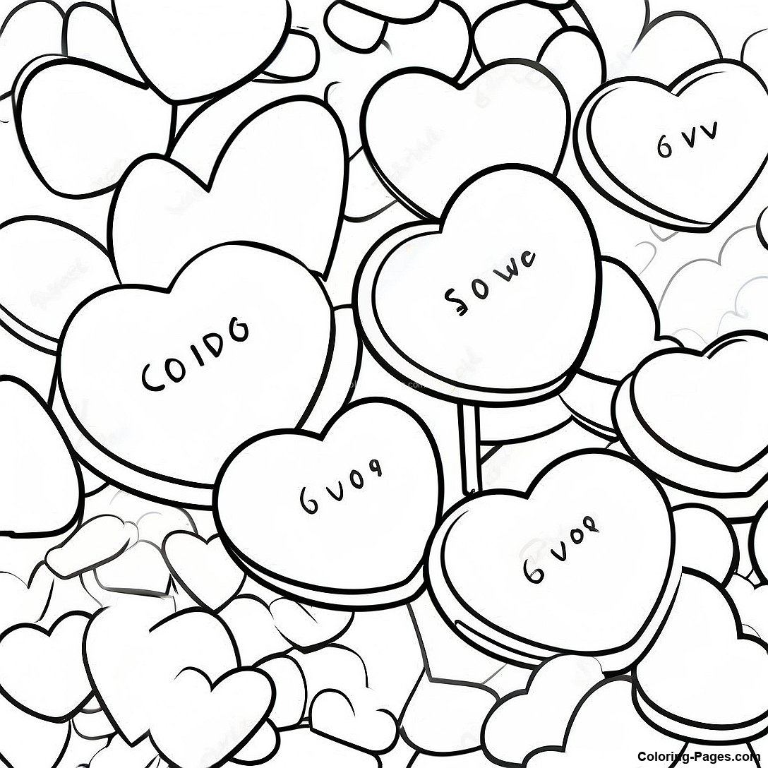 Candy Hearts Coloring Page | Coloring-Pages.com