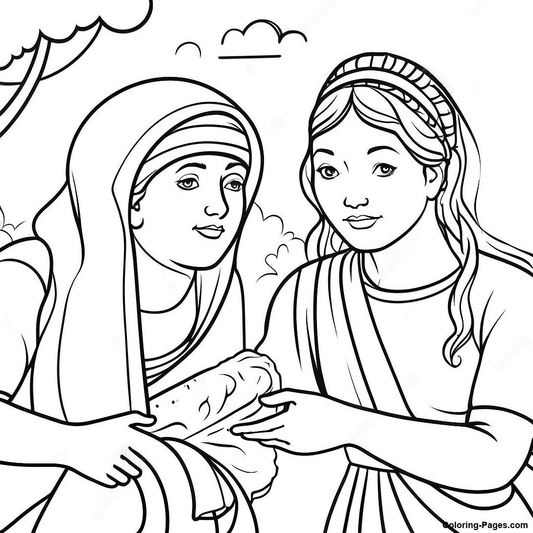 Caring Ruth And Naomi Coloring Page | Coloring-Pages.com