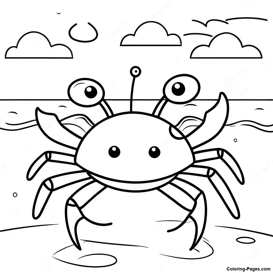 Cartoon Crab Playing On The Beach Coloring Page | Coloring-Pages.com