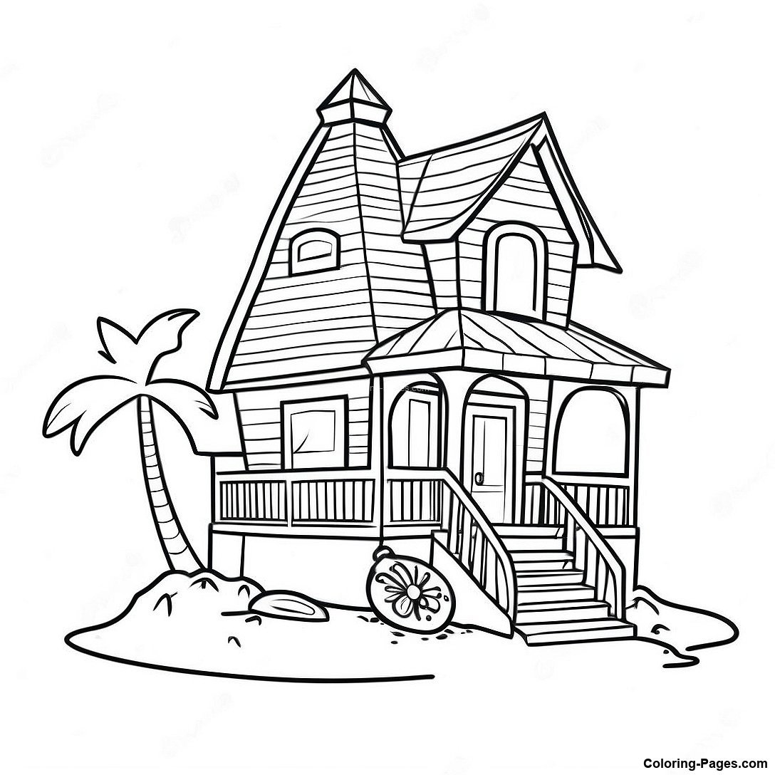 Charming Beach House Coloring Page | Coloring-Pages.com
