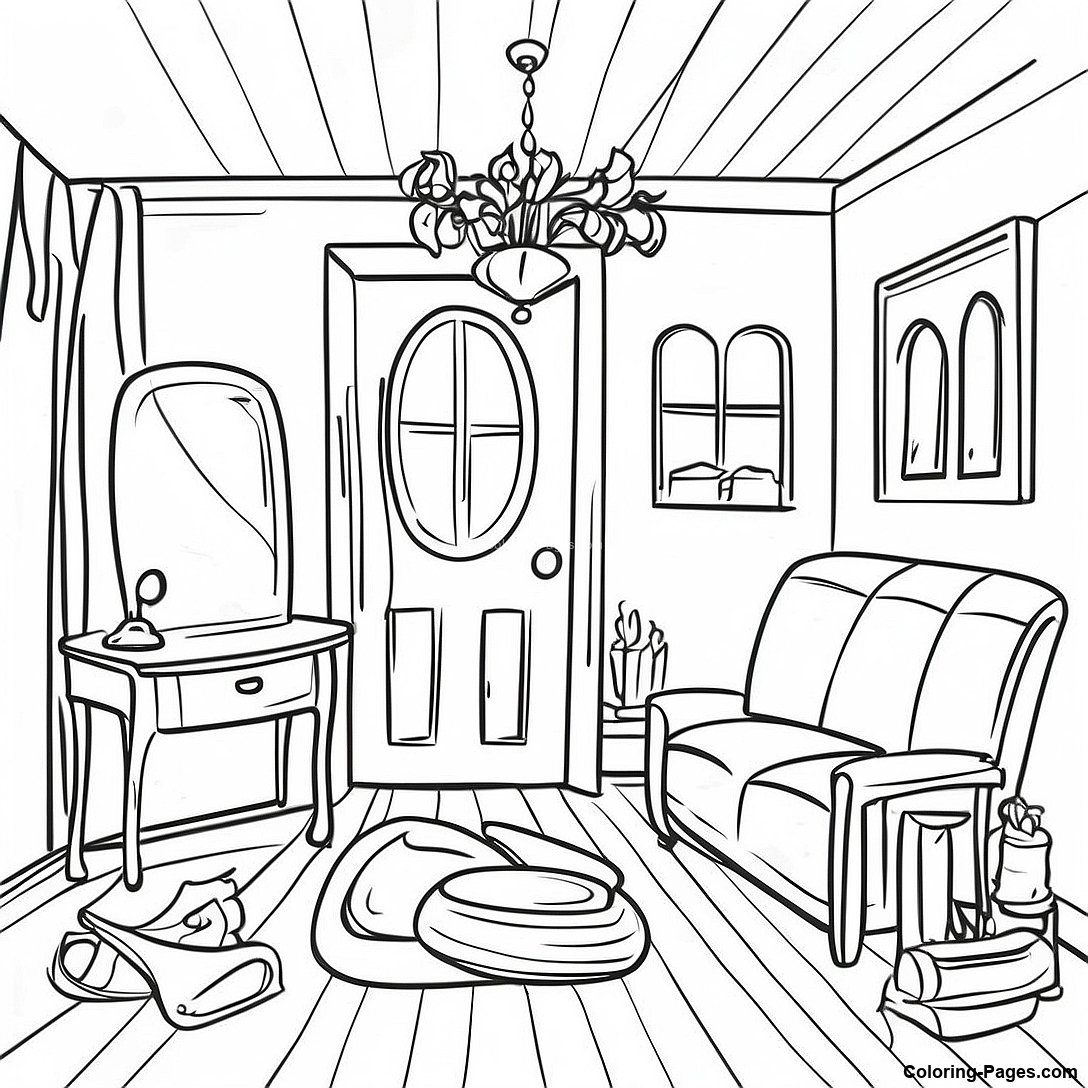 Charming Rustic Interior Design Coloring Page | Coloring-Pages.com