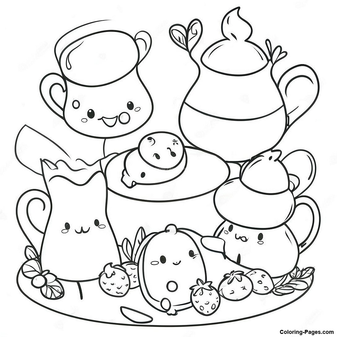 Charming Tea Party With Animals Coloring Page | Coloring-Pages.com