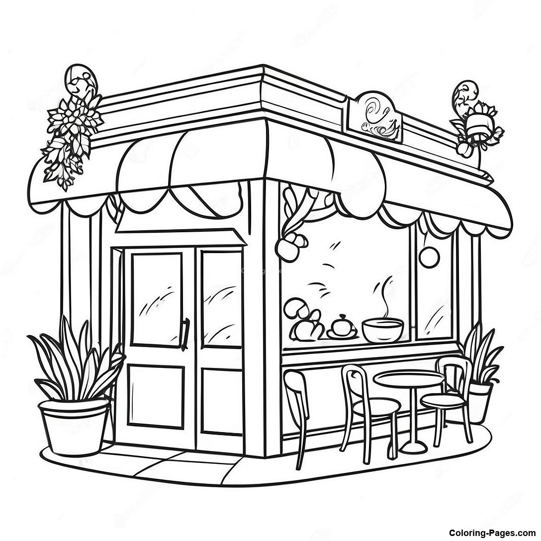Charming Vintage Cafe Coloring Page | Coloring-Pages.com