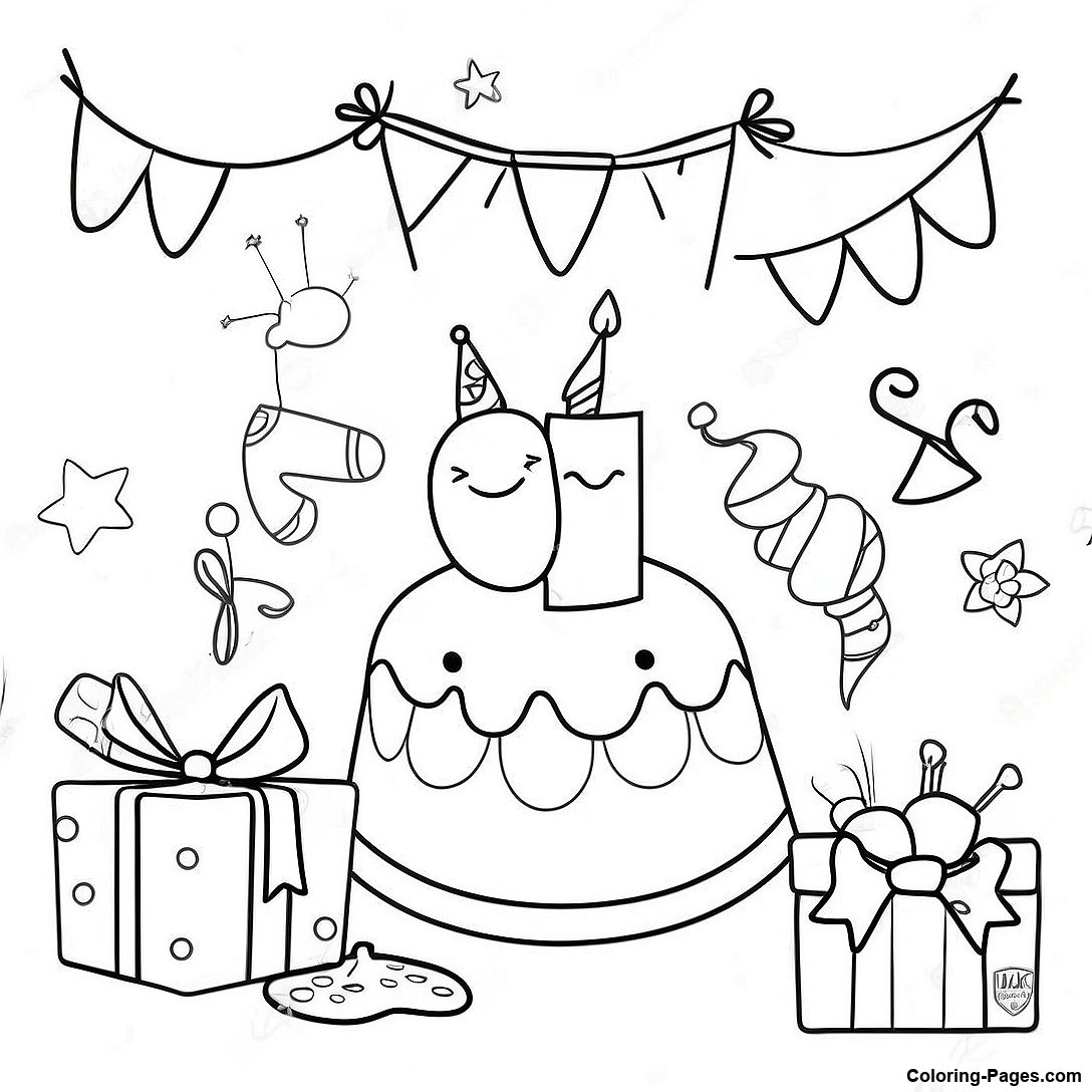 Cheerful Happy 2nd Birthday Party Scene Coloring Page | Coloring-Pages.com