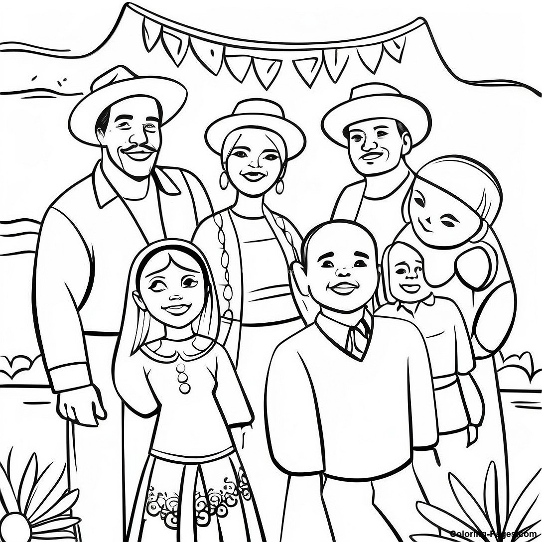 Chicano Family Gathering Coloring Page | Coloring-Pages.com
