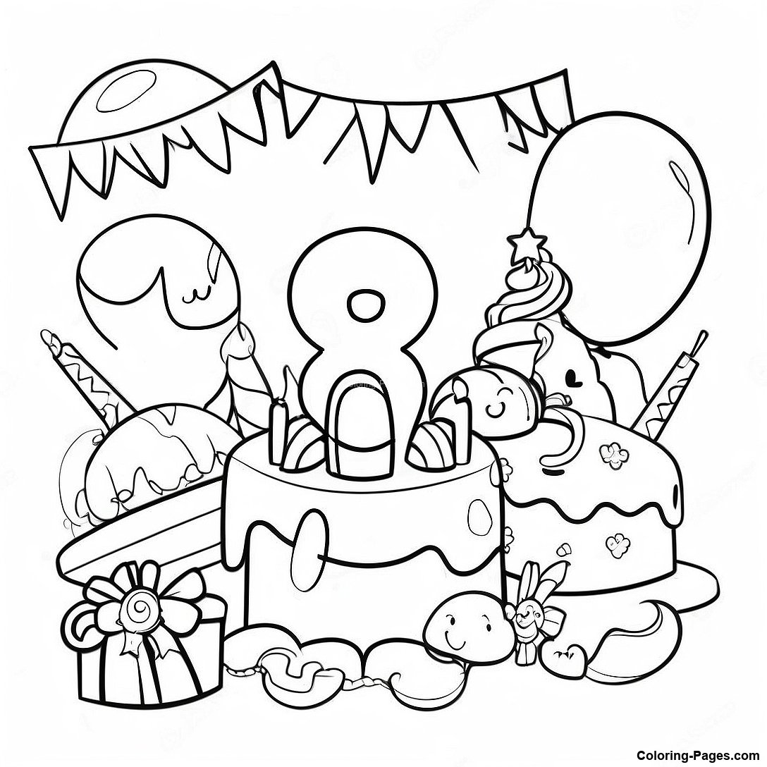 Colorful 8th Birthday Celebration Coloring Page | Coloring-Pages.com