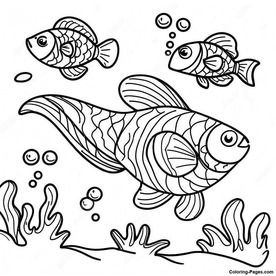Colorful Fish Swimming In Ocean Coloring Page | Coloring-Pages.com