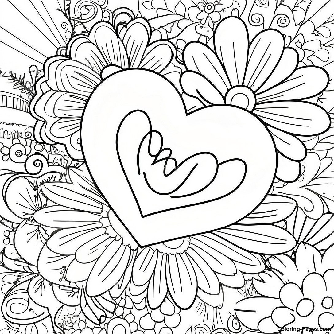 Colorful I Love You Flowers Coloring Page | Coloring-Pages.com