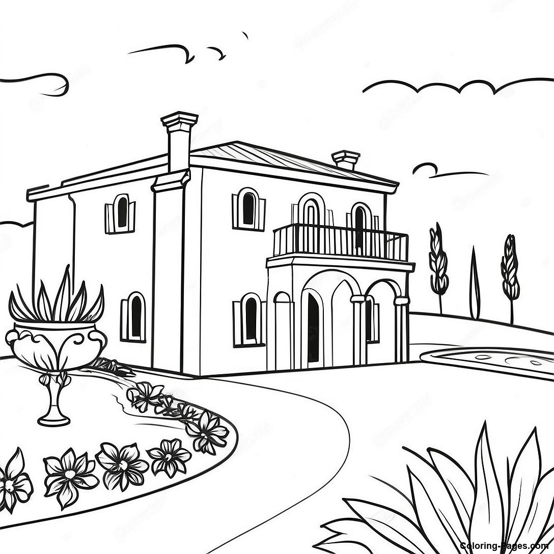 Colorful Italian Villa Coloring Page | Coloring-Pages.com