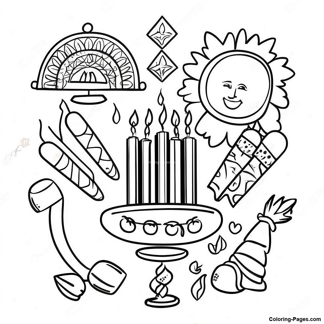 Colorful Kwanzaa Symbols Coloring Page | Coloring-Pages.com