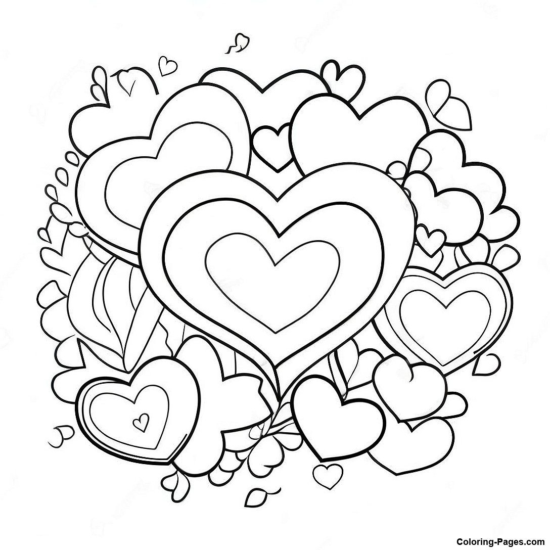 Colorful Love Hearts Coloring Page | Coloring-Pages.com