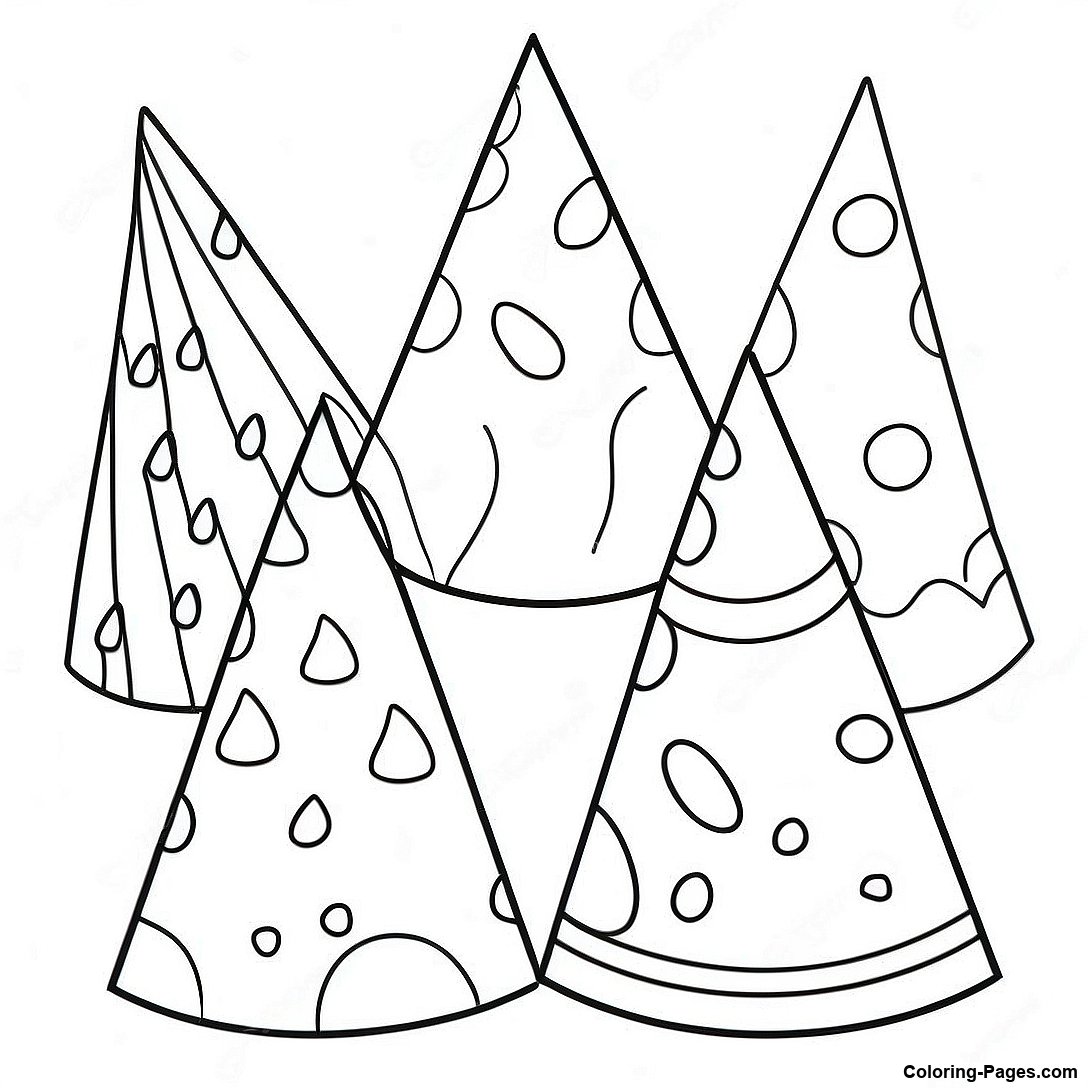 Colorful Party Hats Coloring Page | Coloring-Pages.com