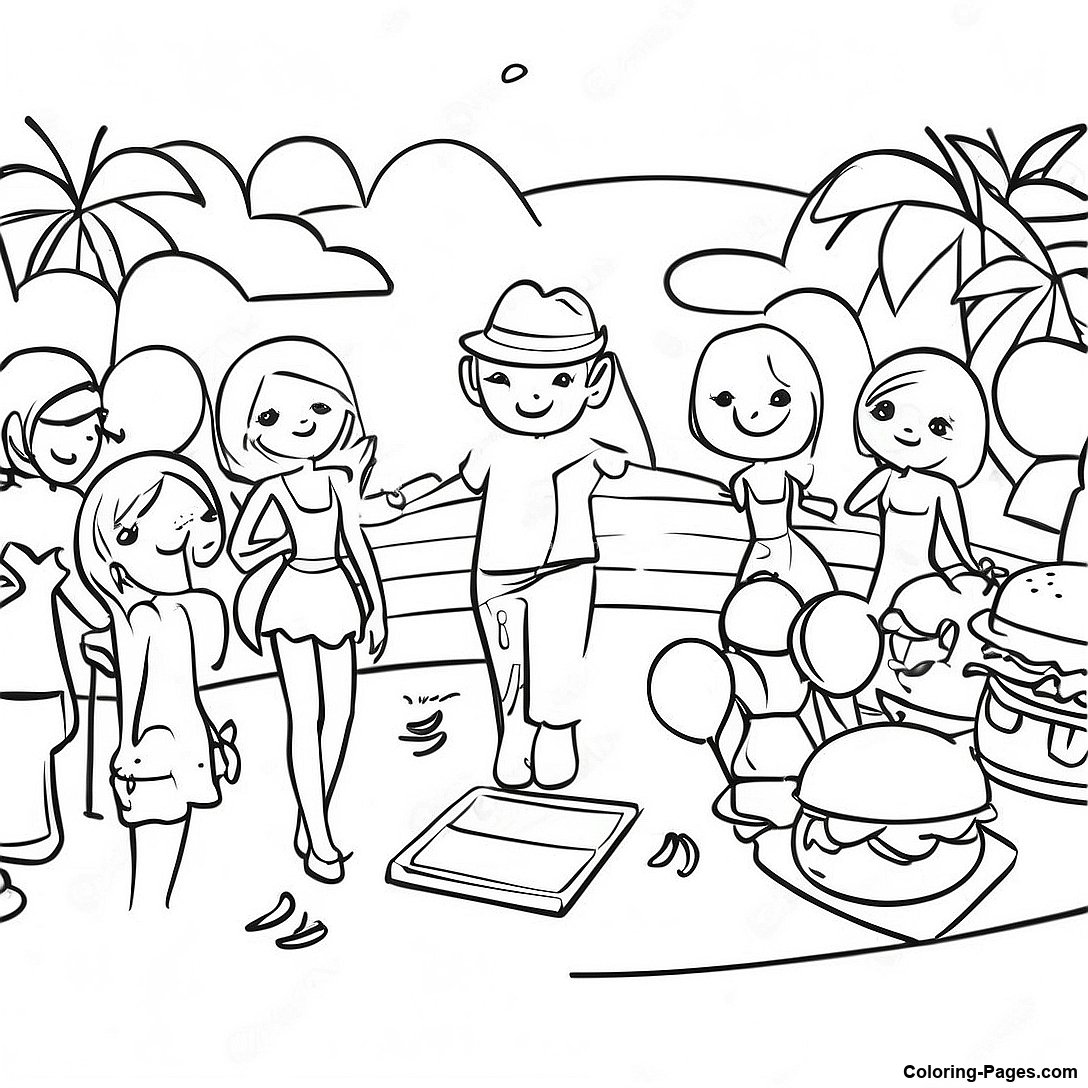 Colorful Preppy Summer Pool Party Coloring Page | Coloring-Pages.com