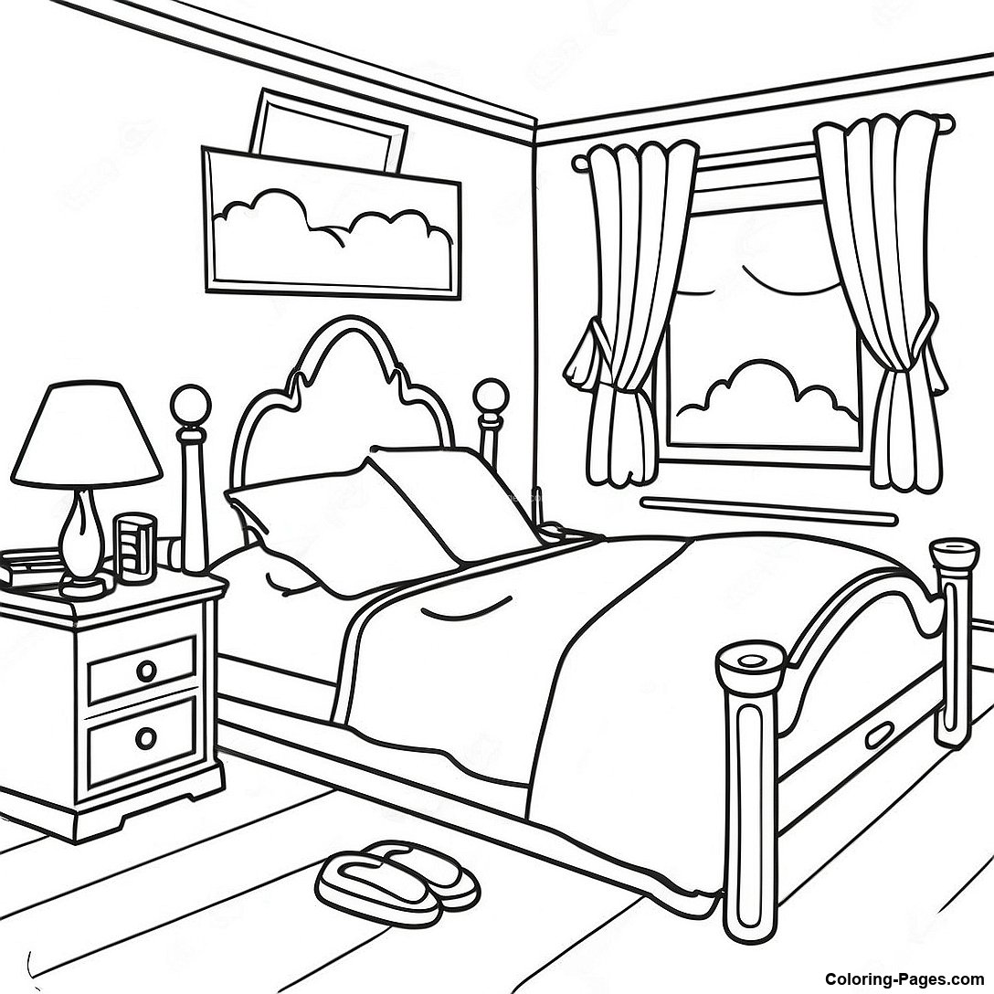 Cozy Bedroom Coloring Page | Coloring-Pages.com