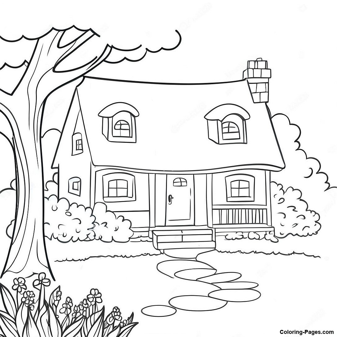 Cozy Cottage Coloring Page | Coloring-Pages.com