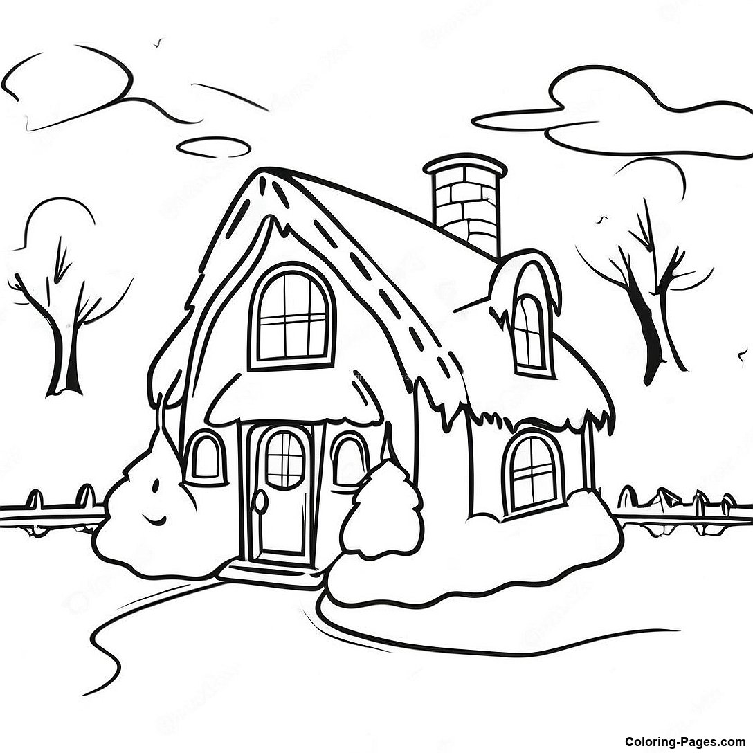 Cozy Winter Cottage Coloring Page | Coloring-Pages.com