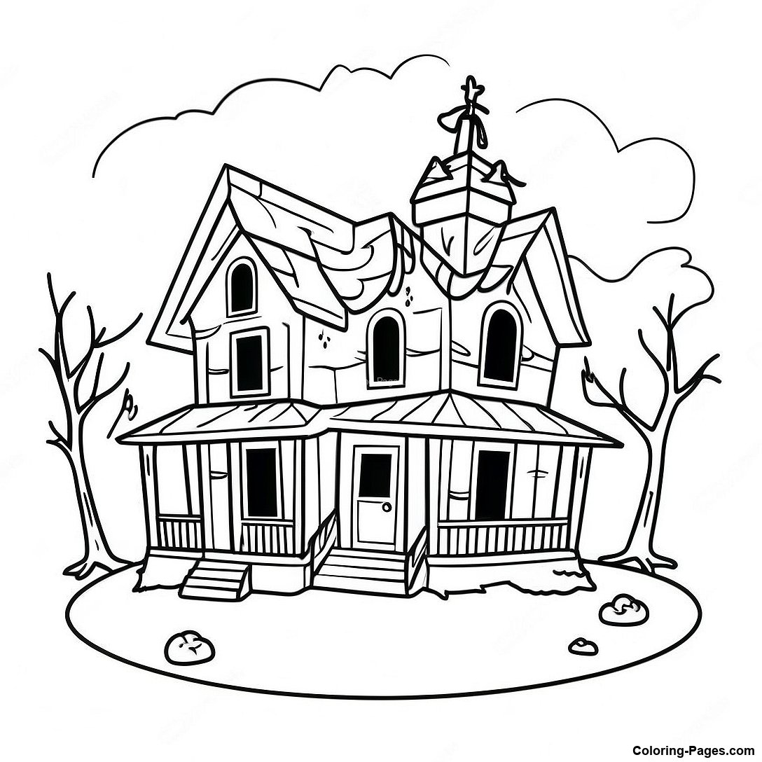 Creepy Haunted House Coloring Page | Coloring-Pages.com