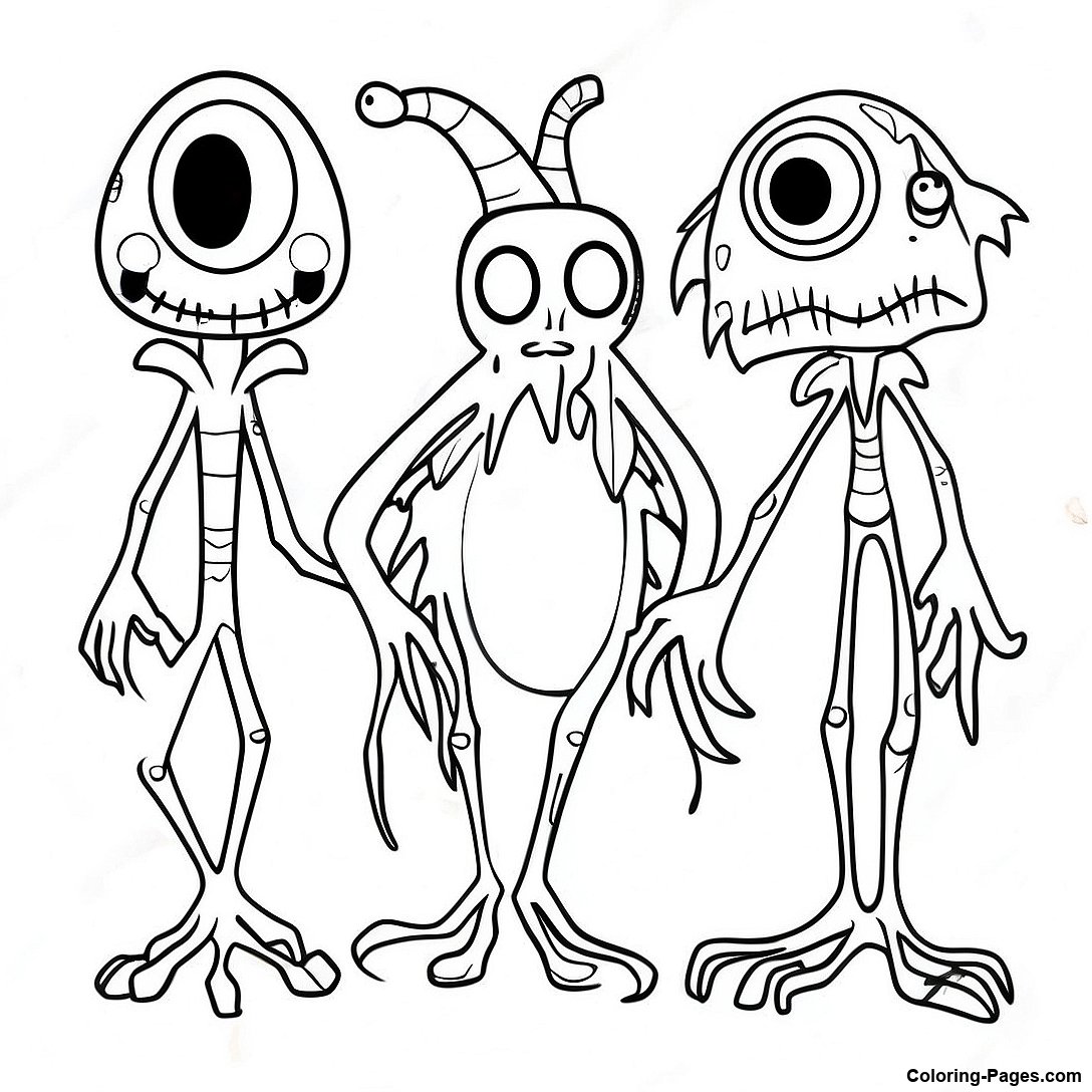 Creepy Tim Burton Creatures Coloring Page | Coloring-Pages.com