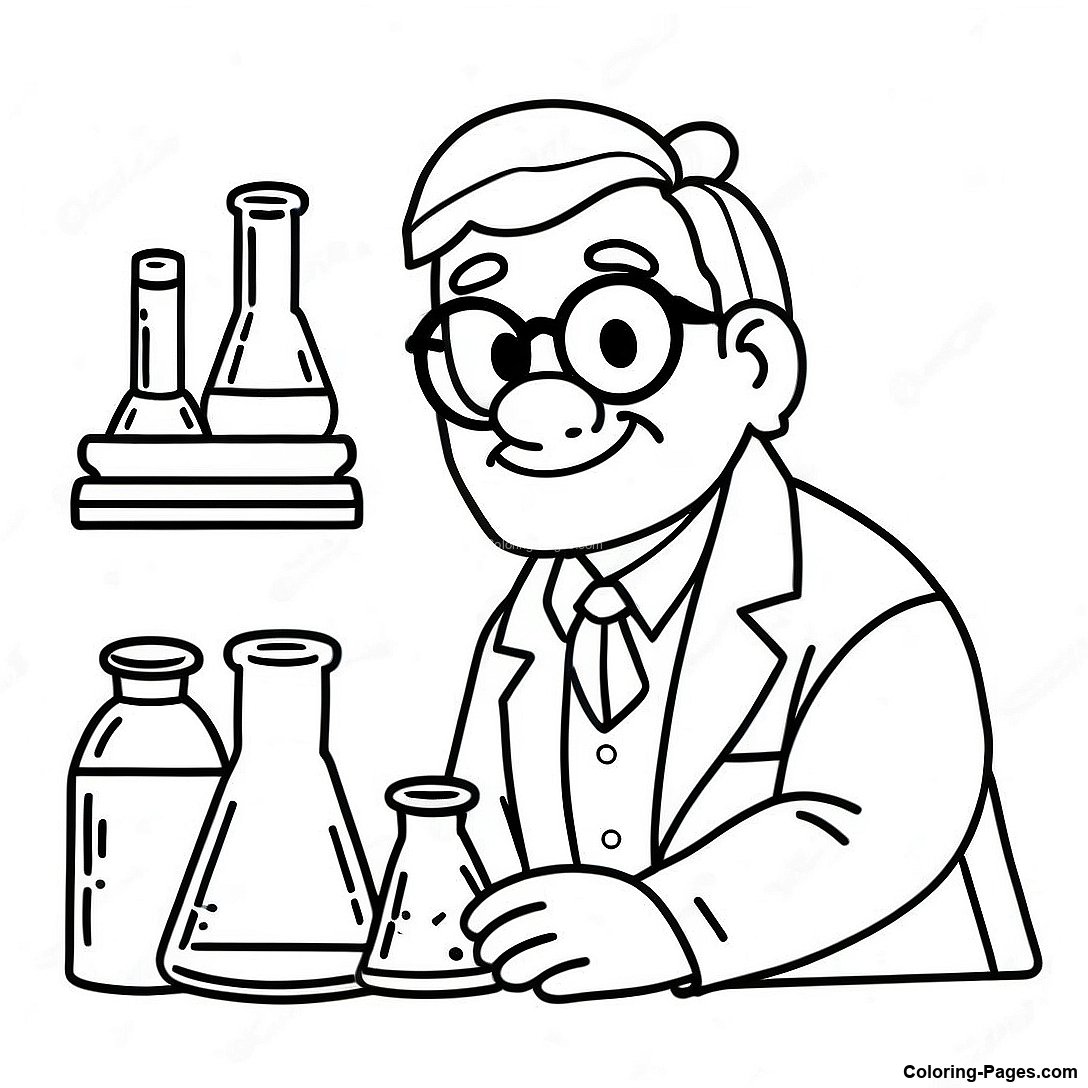 Curious Scientist In Lab Coat Coloring Page | Coloring-Pages.com