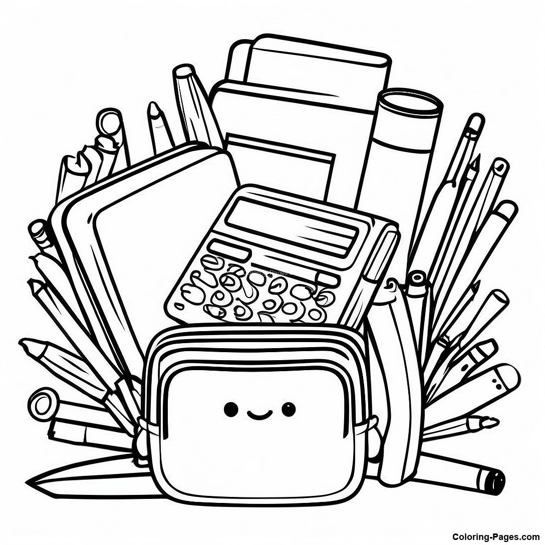 Cute Back To School Supplies Coloring Page | Coloring-Pages.com