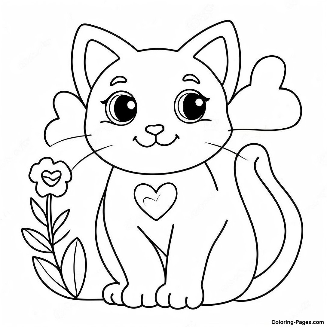 Cute Cat Valentine Coloring Page | Coloring-Pages.com