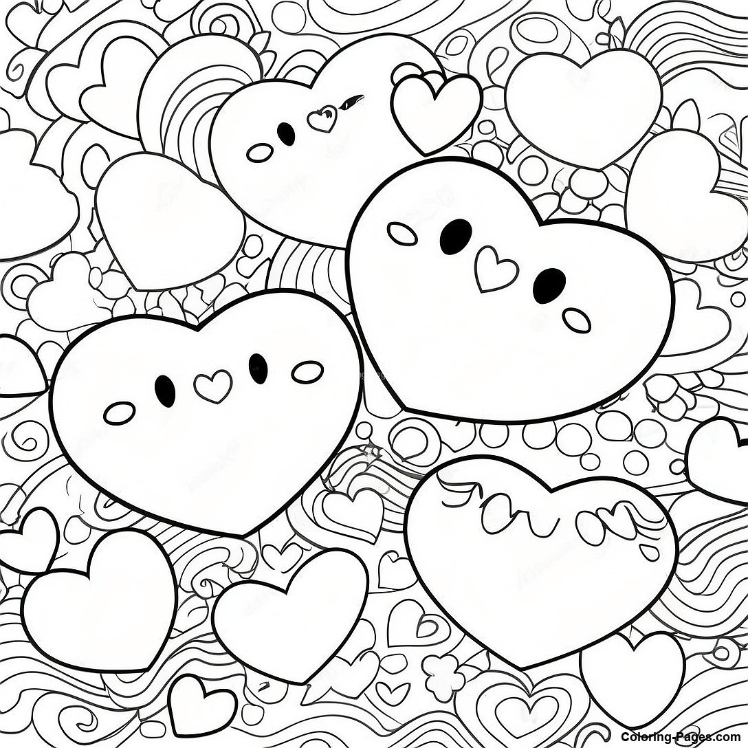 Cute Conversation Hearts Coloring Page | Coloring-Pages.com