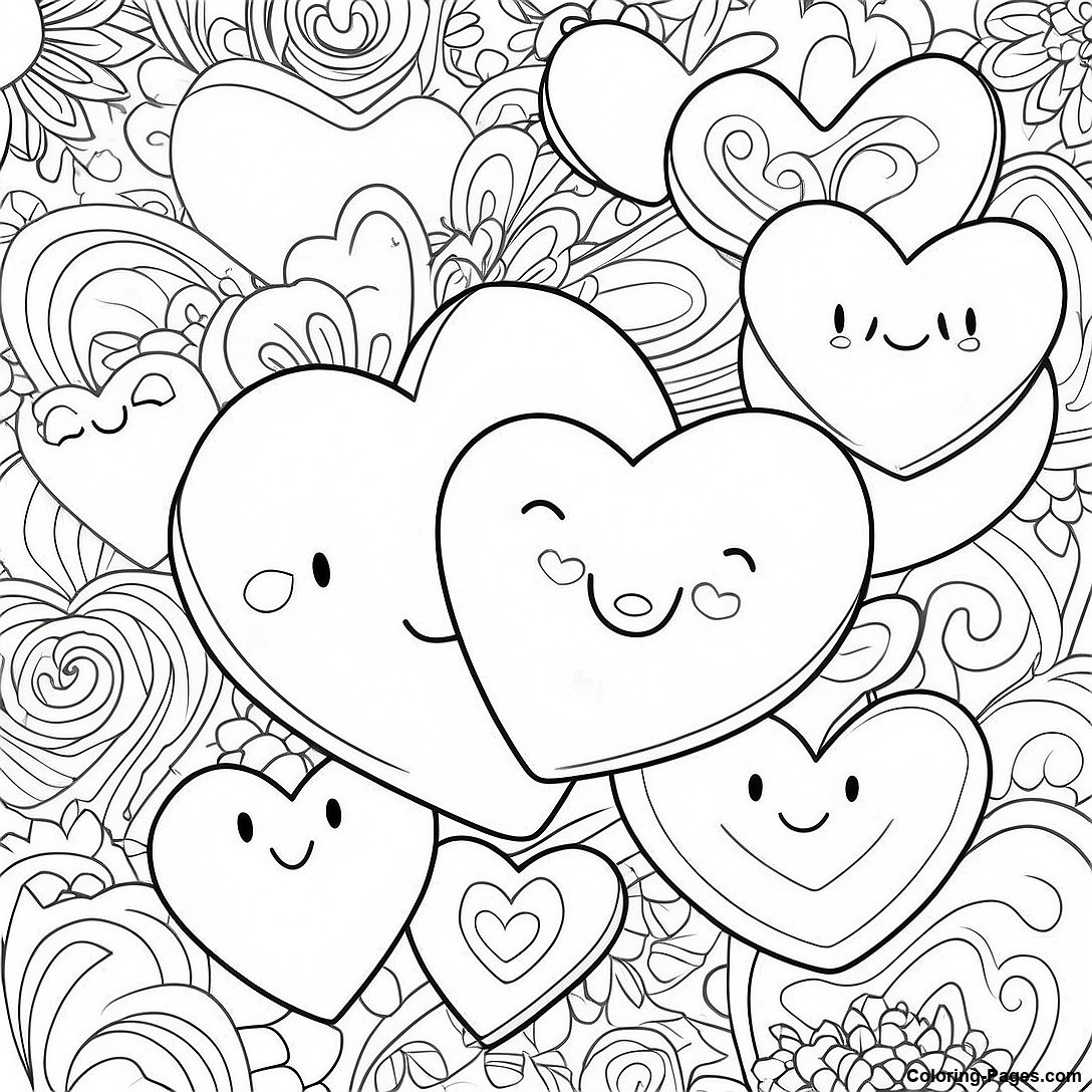 Cute Conversation Hearts Coloring Page | Coloring-Pages.com