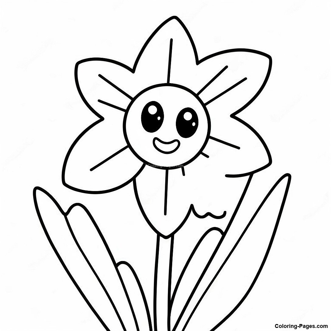 Cute Daffodil With Smiling Face Coloring Page | Coloring-Pages.com