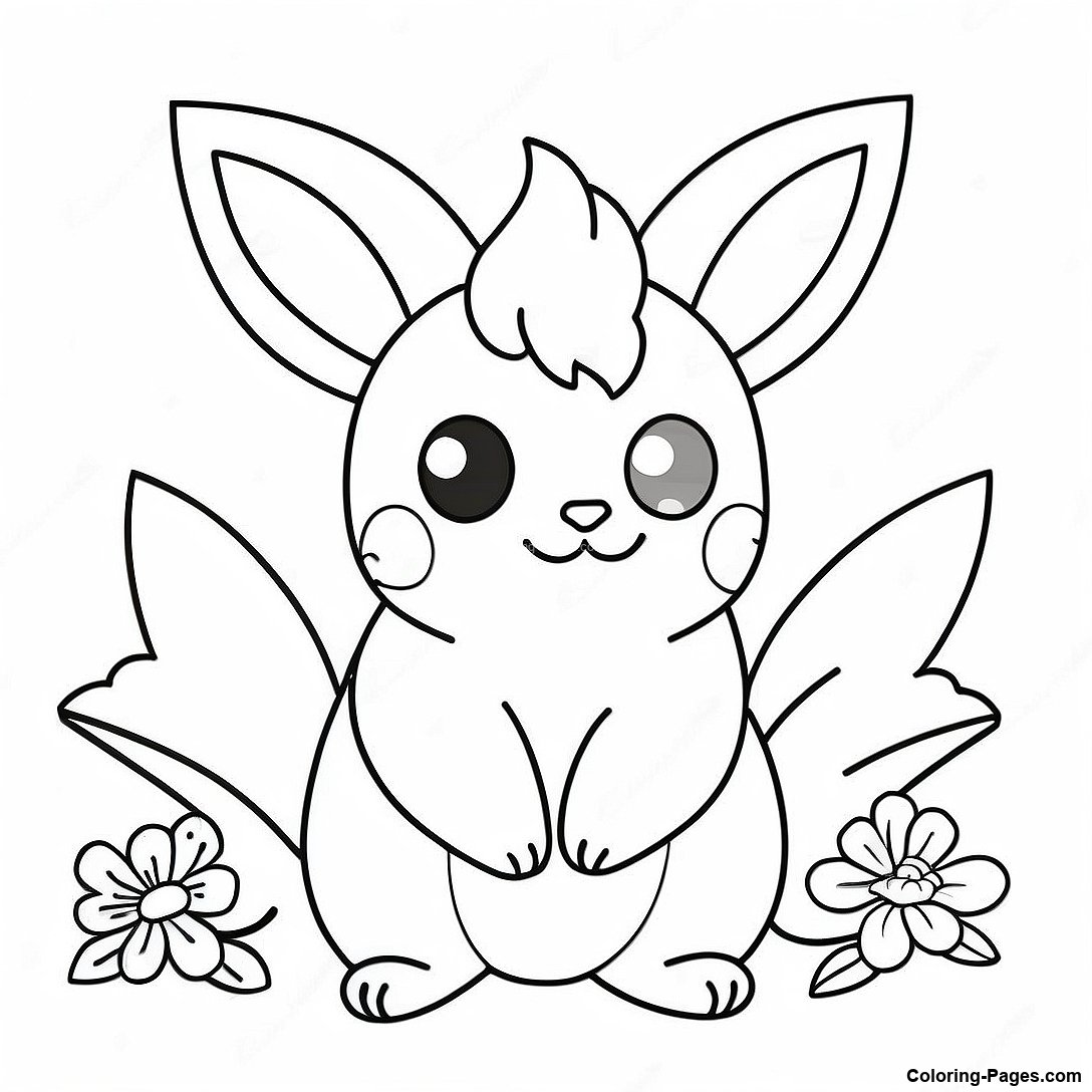 Cute Flareon With Flowers Coloring Page | Coloring-Pages.com