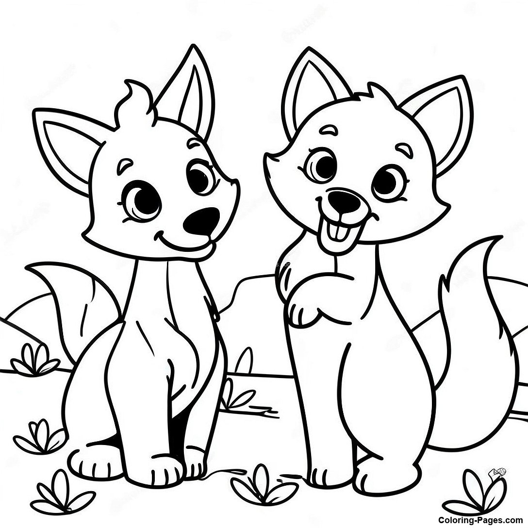 Cute Fox And Hound Friends Coloring Page | Coloring-Pages.com