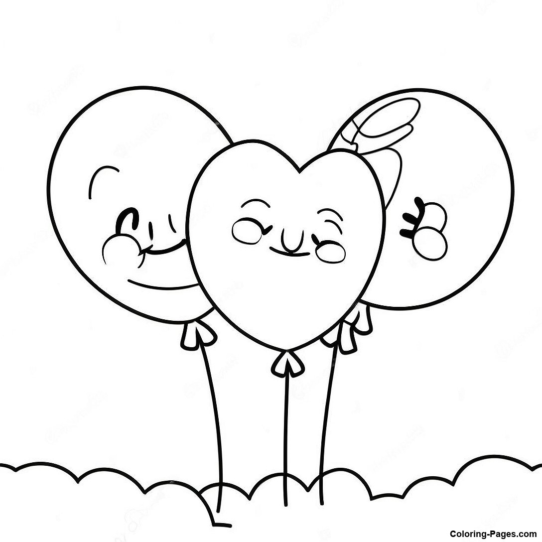 Cute Heart-Shaped Balloons Coloring Page | Coloring-Pages.com
