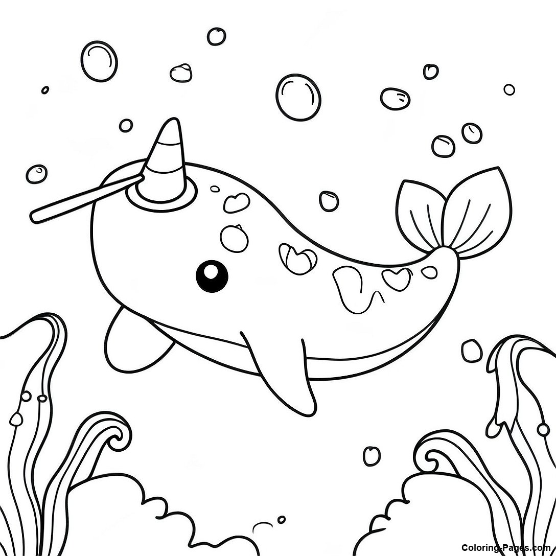 Cute Narwhal Swimming Coloring Page | Coloring-Pages.com