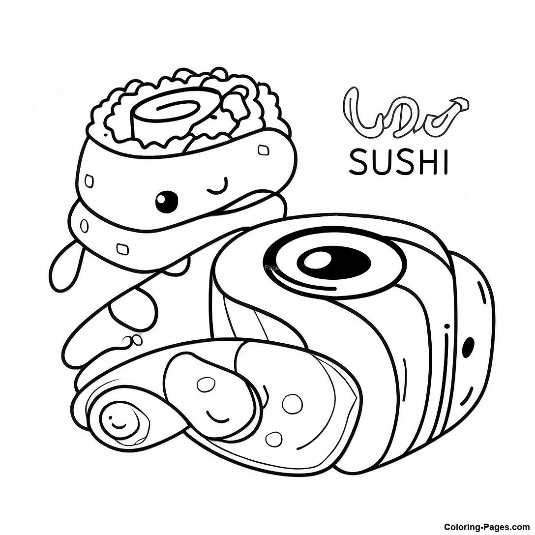 Cute Sushi Roll Coloring Page | Coloring-Pages.com