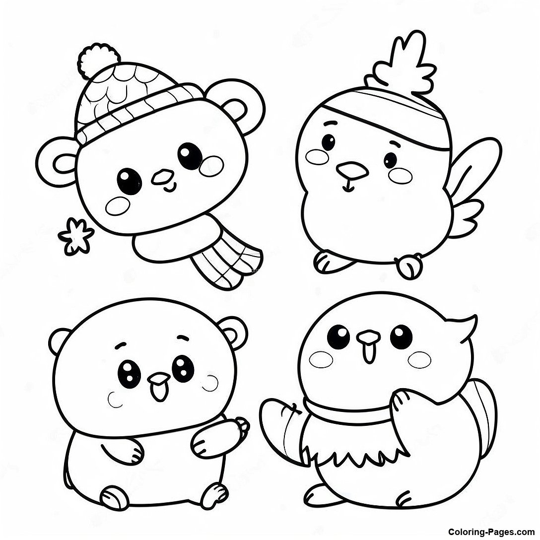 Cute Winter Animals Coloring Page | Coloring-Pages.com