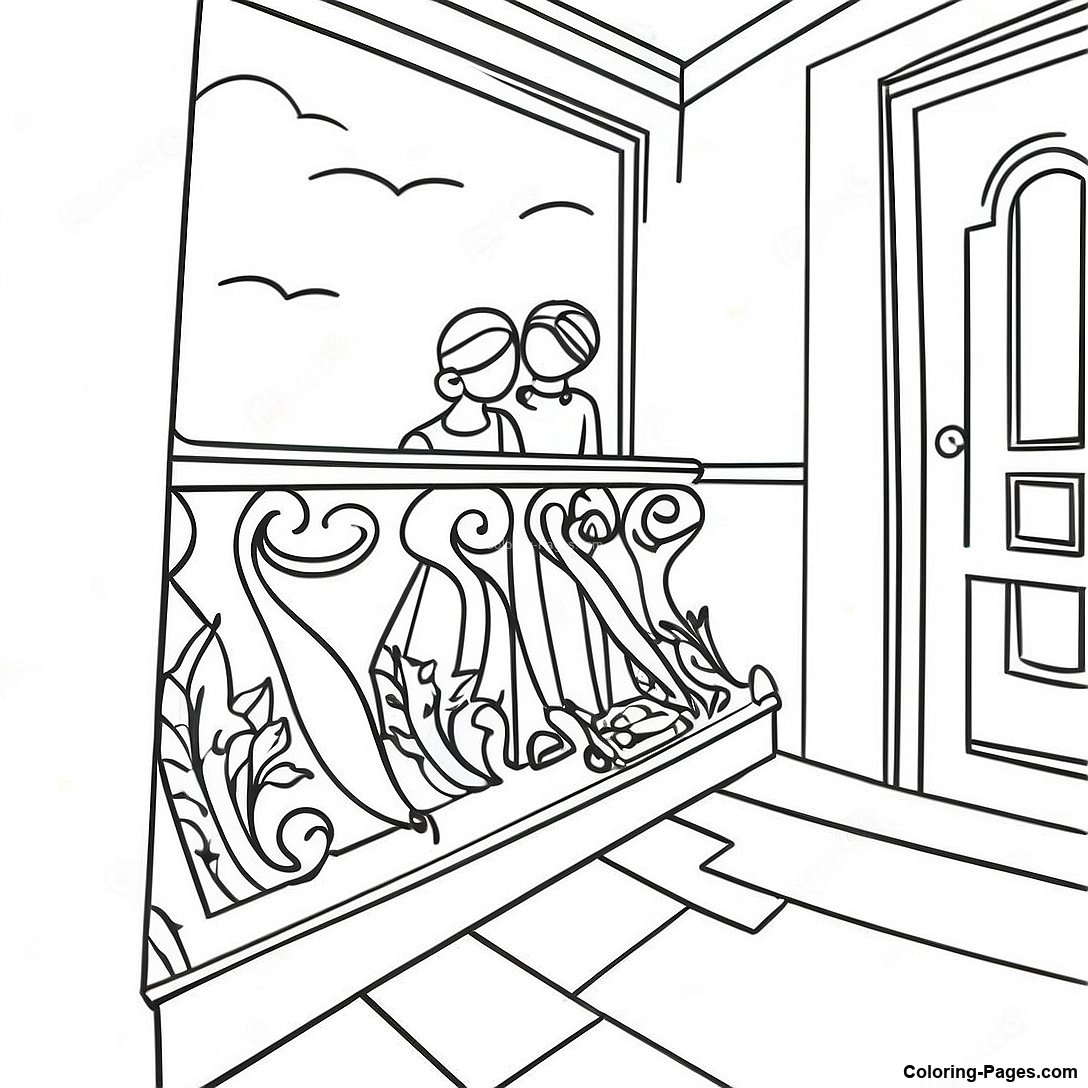 Dramatic Balcony Scene Coloring Page | Coloring-Pages.com