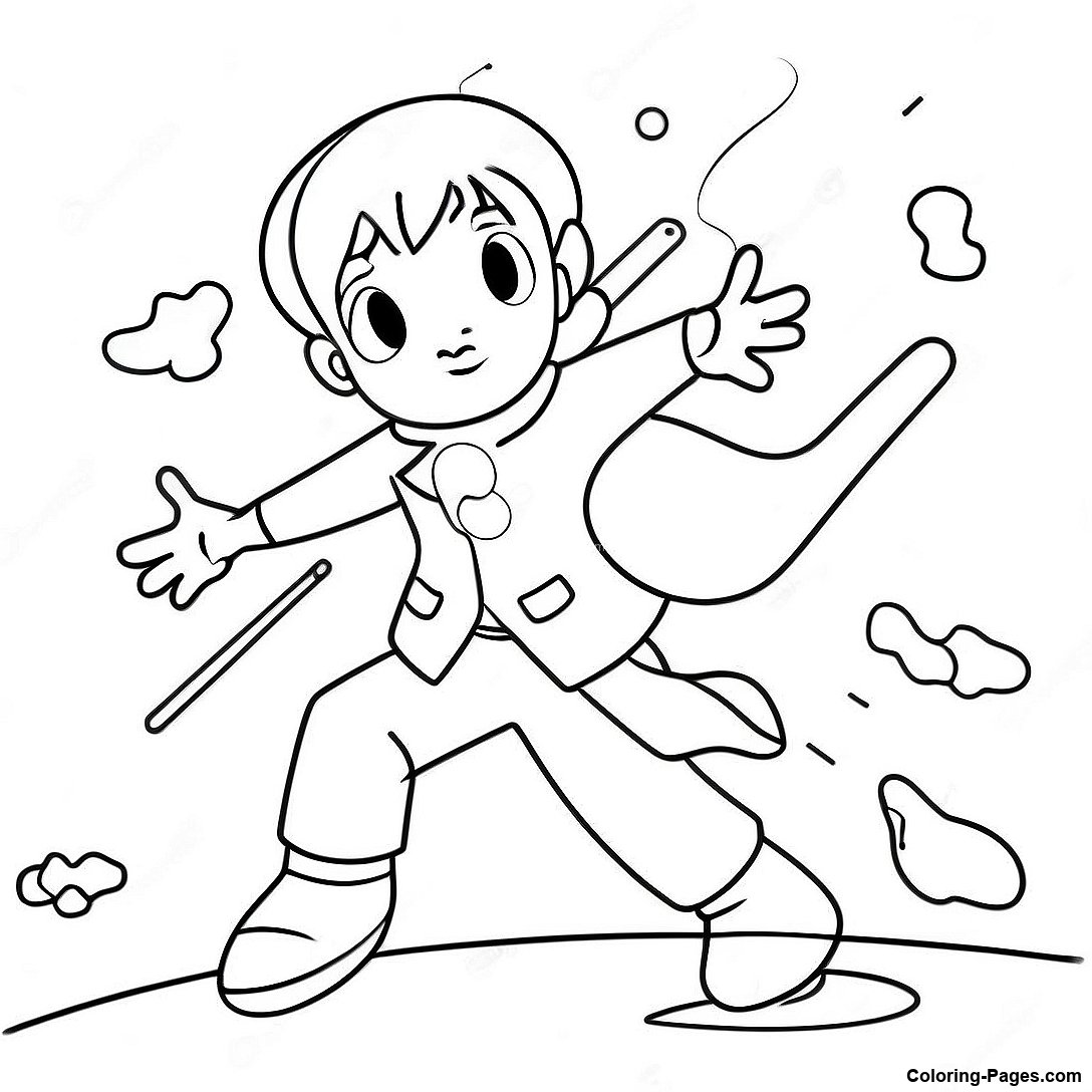 Dynamic Prodigy Action Scene Coloring Page | Coloring-Pages.com