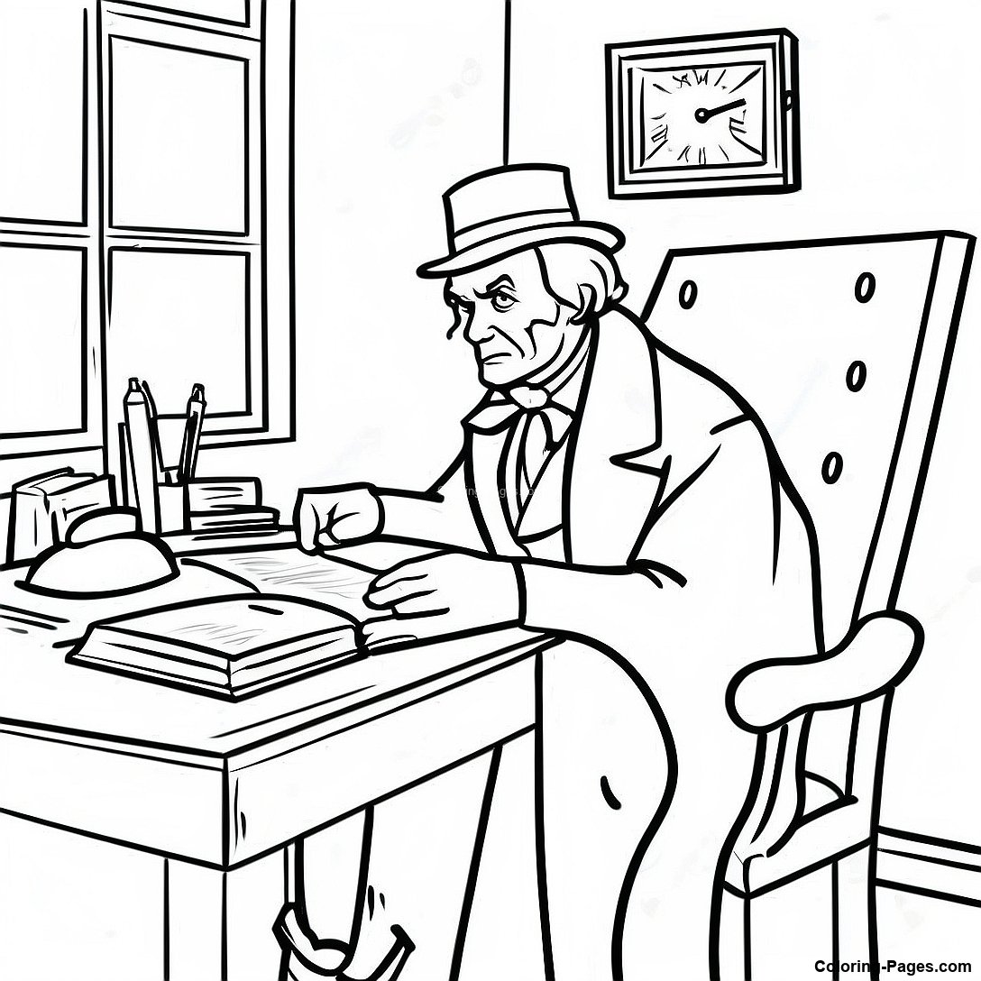 Ebenezer Scrooge In His Office Coloring Page | Coloring-Pages.com