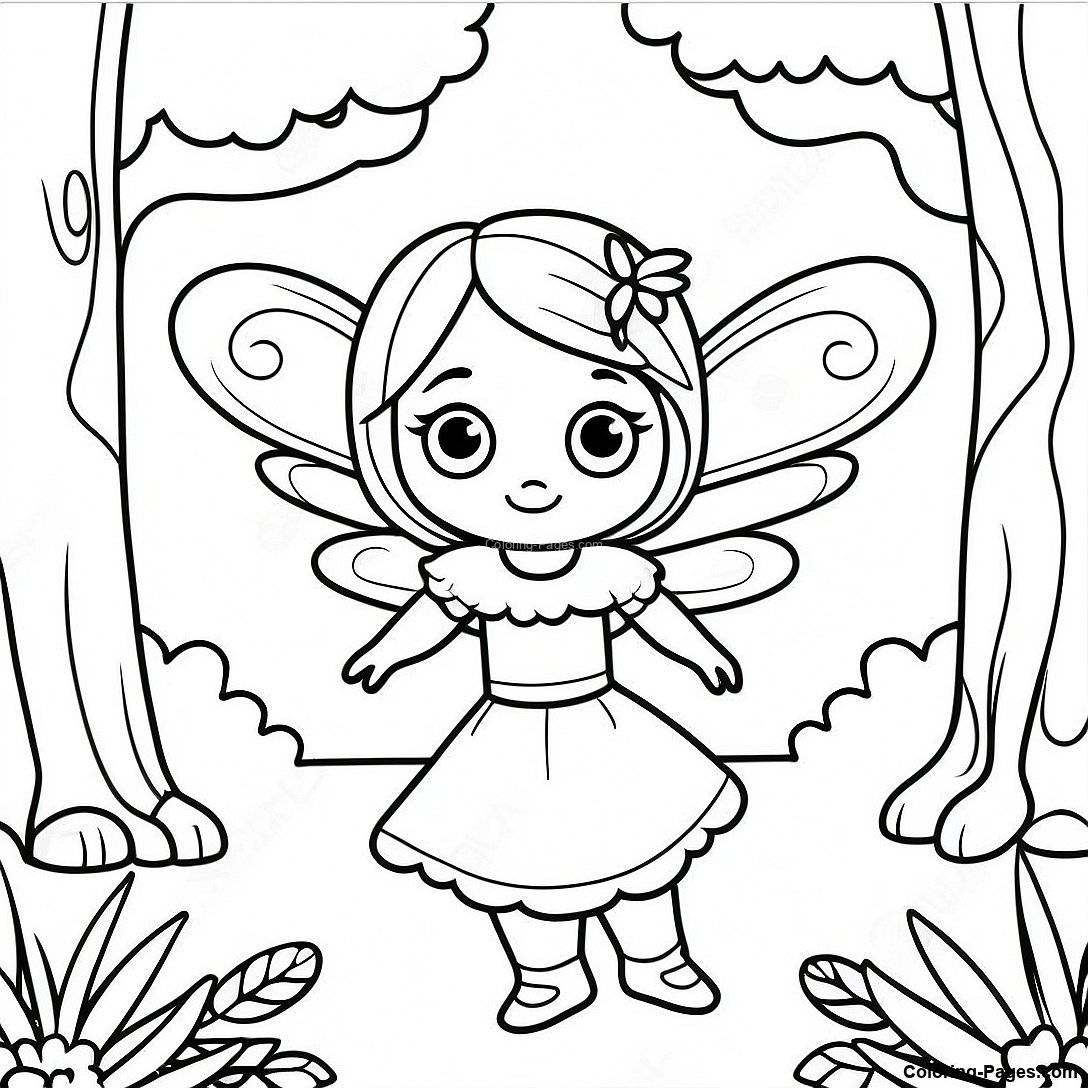 Enchanted Fairy In A Forest Coloring Page | Coloring-Pages.com