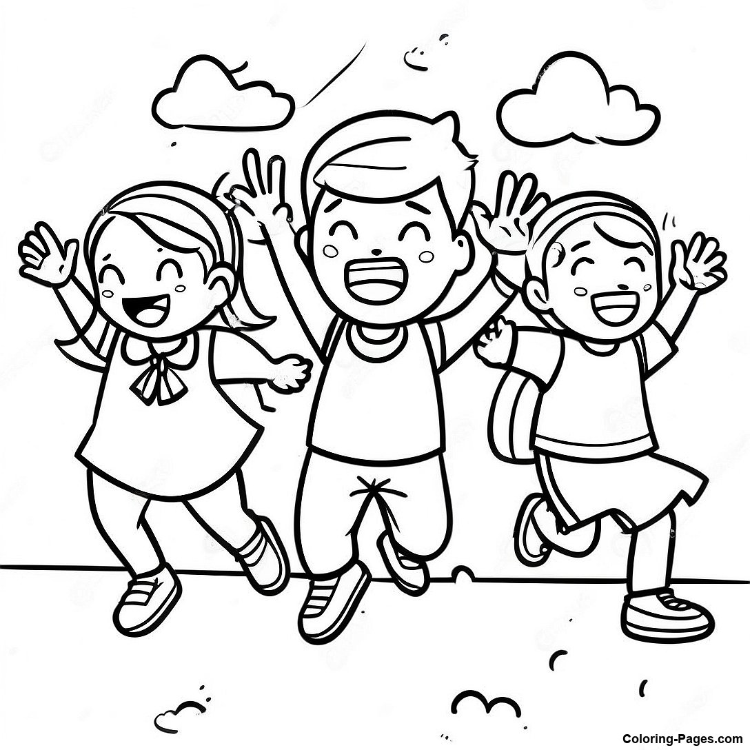Excited Children School's Out Coloring Page | Coloring-Pages.com